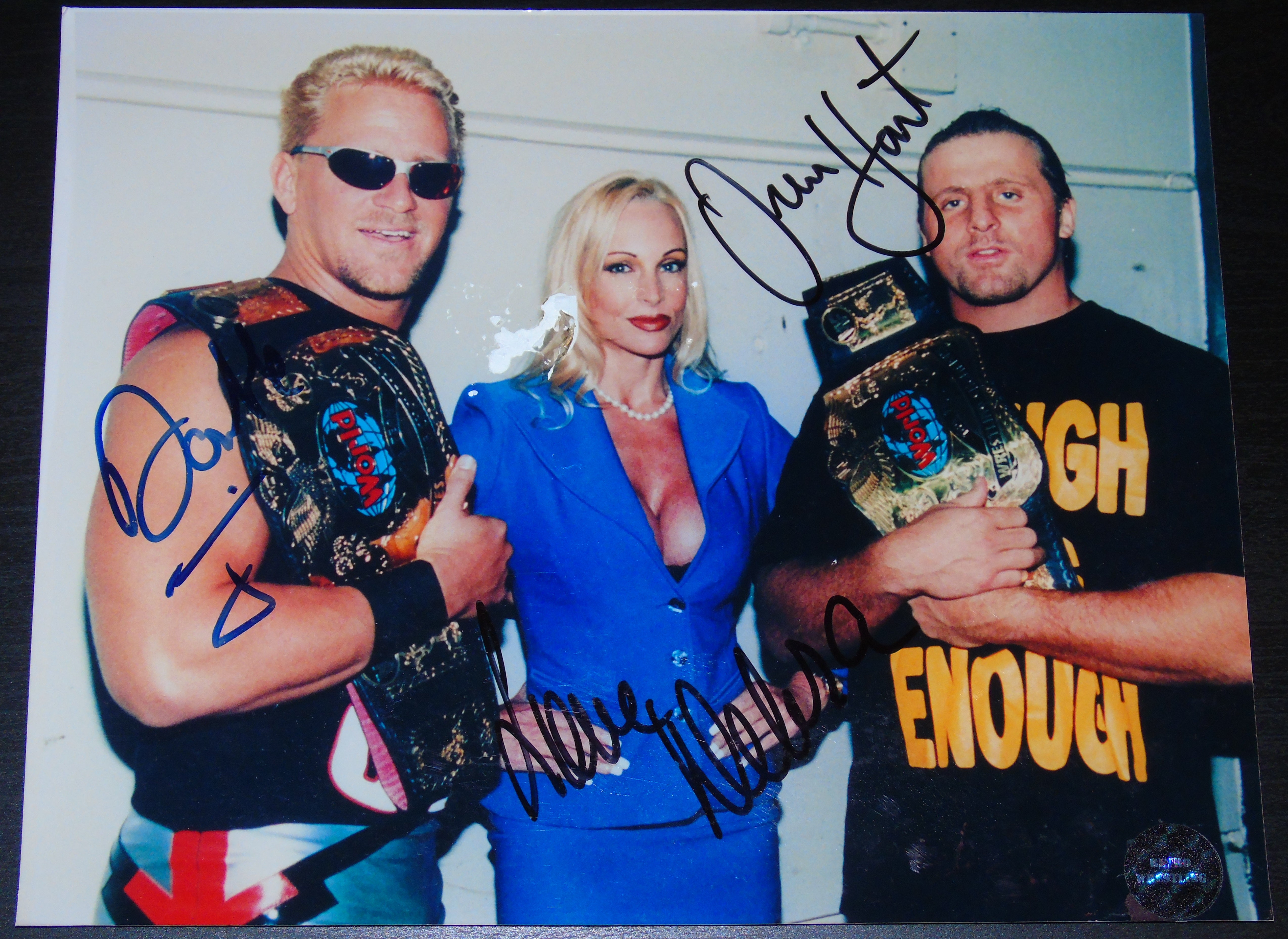 Owen Hart Jeff Jarrett and Debra Signed WWF Wrestling Photo ...